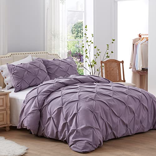 SunStyle Home Pinch Pleated Duvet Cover Purple 2 Pieces Twin Duvet Covers Soft Microfiber Luxury Duvet Cover with Zipper Closure & Corner Ties for All Season(1 Duvet Cover, 1 Pillow Sham)