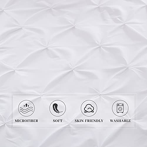 SunStyle Home Pinch Pleated Duvet Cover White 2 Pieces Twin Duvet Covers Soft Microfiber Luxury Duvet Cover with Zipper Closure & Corner Ties for All Season(1 Duvet Cover, 1 Pillow Sham)