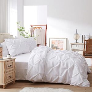 SunStyle Home Pinch Pleated Duvet Cover White 2 Pieces Twin Duvet Covers Soft Microfiber Luxury Duvet Cover with Zipper Closure & Corner Ties for All Season(1 Duvet Cover, 1 Pillow Sham)