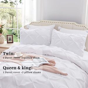 SunStyle Home Pinch Pleated Duvet Cover White 2 Pieces Twin Duvet Covers Soft Microfiber Luxury Duvet Cover with Zipper Closure & Corner Ties for All Season(1 Duvet Cover, 1 Pillow Sham)