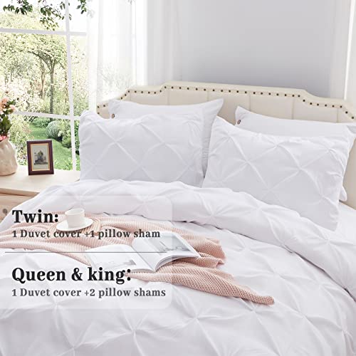 SunStyle Home Pinch Pleated Duvet Cover White 2 Pieces Twin Duvet Covers Soft Microfiber Luxury Duvet Cover with Zipper Closure & Corner Ties for All Season(1 Duvet Cover, 1 Pillow Sham)