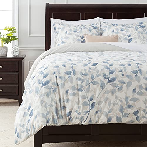 Chanasya Layered Leaf Duvet Cover Set - Duvet Cover (104” x 90”) & 2 Pillow Shams (20” x 36”) - 3-Piece Set, King Size, Blue Taupe