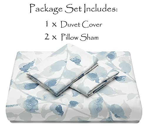 Chanasya Layered Leaf Duvet Cover Set - Duvet Cover (104” x 90”) & 2 Pillow Shams (20” x 36”) - 3-Piece Set, King Size, Blue Taupe