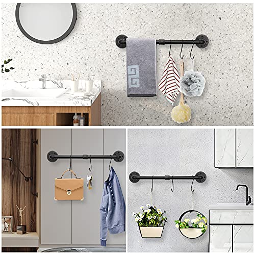 NearMoon Industrial Pipe Towel Bar, Heavy Duty Bathroom Hardware Towel Bar Accessory, Wall Mounted DIY Rustic Iron Bathroom Towel Rack Holder (18 Inch, Black)