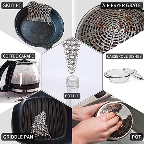 2Pack Cast Iron Cleaner Stainless Steel Chain Mail Scrubber, Iron Skillet Scrub Brush for Pan Pot Chain Scrubber Cleaning Dutch Ovens Carbon Steel Wok Grill Pan, Chain Mail to Clean Castiron by Herda