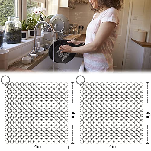 2Pack Cast Iron Cleaner Stainless Steel Chain Mail Scrubber, Iron Skillet Scrub Brush for Pan Pot Chain Scrubber Cleaning Dutch Ovens Carbon Steel Wok Grill Pan, Chain Mail to Clean Castiron by Herda