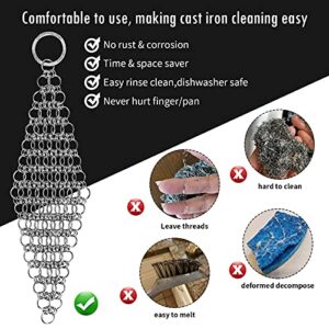 2Pack Cast Iron Cleaner Stainless Steel Chain Mail Scrubber, Iron Skillet Scrub Brush for Pan Pot Chain Scrubber Cleaning Dutch Ovens Carbon Steel Wok Grill Pan, Chain Mail to Clean Castiron by Herda