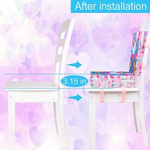 2PCS Toddler Booster Seat for Dining Table, Chair Increasing Cushion for Baby Kids, Washable Thick Chair Seat Pad Mat Strap, Portable Dismountable Adjustable Highchair Booster - Unicorn