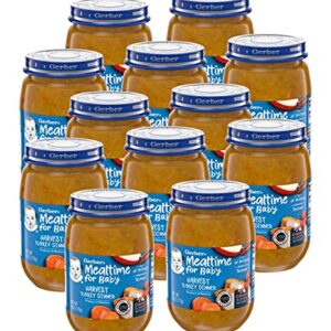 Gerber Mealtime for Baby 3rd Foods Baby Food Jar, Harvest Turkey Dinner, Advanced Texture with No Artificial Flavors or Colors, 6 OZ Glass Jar (Pack of 12)