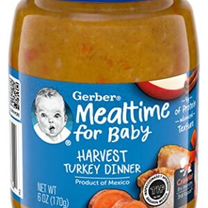 Gerber Mealtime for Baby 3rd Foods Baby Food Jar, Harvest Turkey Dinner, Advanced Texture with No Artificial Flavors or Colors, 6 OZ Glass Jar (Pack of 12)