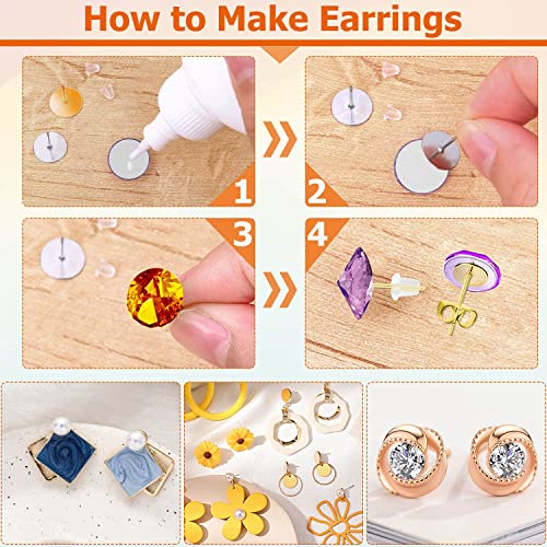 Earring Posts Stainless Steel, Flasoo 1200Pcs Hypoallergenic Earring Posts and Backs, Gold Flat Pad Earring Studs with Clutch for Earring Making and DIY Stud Earring Supplies