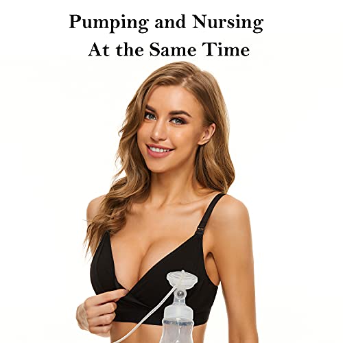 Pumping Bra Hands Free Pumping Bra Nursing Bra, Breast Pumping Nursing Bra, Adjustable Wireless Comfortable Breastfeeding Bra Fits Breast Pumps, Small-XX-Large (Black, Large)