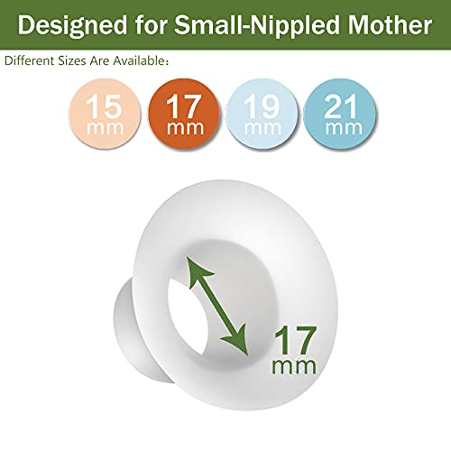 LOZAEVE 17mm Silicone Flange Inserts for Spectra S1 S2, Medela Breast Pump Shields, Freestyle, Harmony, Sonata to Reduce 24mm Elastic Nipple Tunnel Down to 17mm; Also Fits Freemie 25mm Cups; 2pc/Each