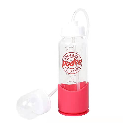 Hands Free Baby Bottle - Anti-Colic Self Feeding System 7 oz Glass Bottle (1 Pack - Pink)