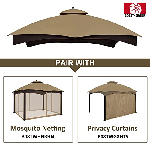 CoastShade Patio 10X12 Replacement Canopy Roof for Lowe's Allen Roth 10X12 Gazebo Backyard Double Top Gazebo (Khaki