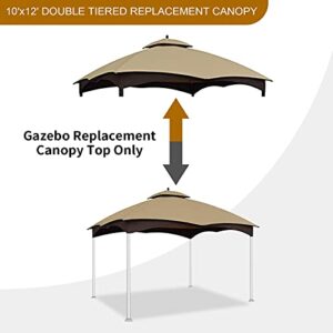 CoastShade Patio 10X12 Replacement Canopy Roof for Lowe's Allen Roth 10X12 Gazebo Backyard Double Top Gazebo (Khaki