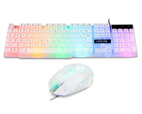 CHONCHOW Keyboard and Mouse Combo Gaming Wired Gamer Set Ambient Backlight LED RGB Key Board & Mice 19 Non-Conflict 3600Dpi Compatible with PS4/PS5 Xbox One Pc iMac MacBook Laptop