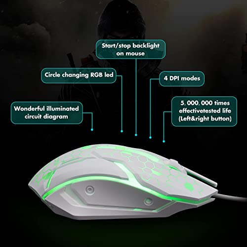 CHONCHOW Keyboard and Mouse Combo Gaming Wired Gamer Set Ambient Backlight LED RGB Key Board & Mice 19 Non-Conflict 3600Dpi Compatible with PS4/PS5 Xbox One Pc iMac MacBook Laptop