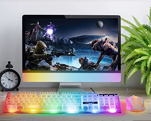 CHONCHOW Keyboard and Mouse Combo Gaming Wired Gamer Set Ambient Backlight LED RGB Key Board & Mice 19 Non-Conflict 3600Dpi Compatible with PS4/PS5 Xbox One Pc iMac MacBook Laptop