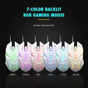 CHONCHOW Keyboard and Mouse Combo Gaming Wired Gamer Set Ambient Backlight LED RGB Key Board & Mice 19 Non-Conflict 3600Dpi Compatible with PS4/PS5 Xbox One Pc iMac MacBook Laptop