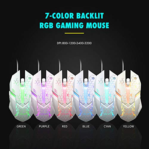 CHONCHOW Keyboard and Mouse Combo Gaming Wired Gamer Set Ambient Backlight LED RGB Key Board & Mice 19 Non-Conflict 3600Dpi Compatible with PS4/PS5 Xbox One Pc iMac MacBook Laptop