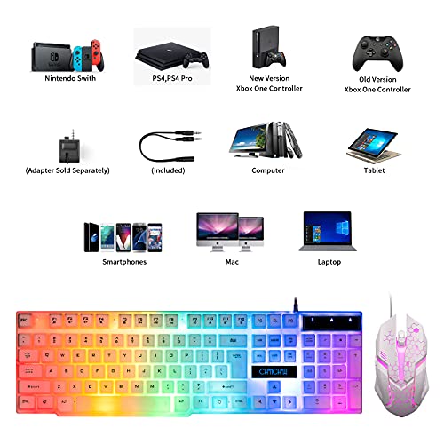 CHONCHOW Keyboard and Mouse Combo Gaming Wired Gamer Set Ambient Backlight LED RGB Key Board & Mice 19 Non-Conflict 3600Dpi Compatible with PS4/PS5 Xbox One Pc iMac MacBook Laptop