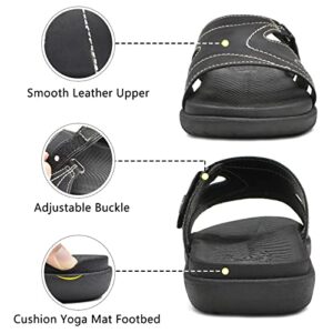 KuaiLu Womens Fashion Orthotic Slides Ladies Lightweight Athletic Yoga Mat Sandals Slip On Thick Cushion Slippers Sandals With Comfortable Plantar Fasciitis Arch Support (10, Black, numeric_10)