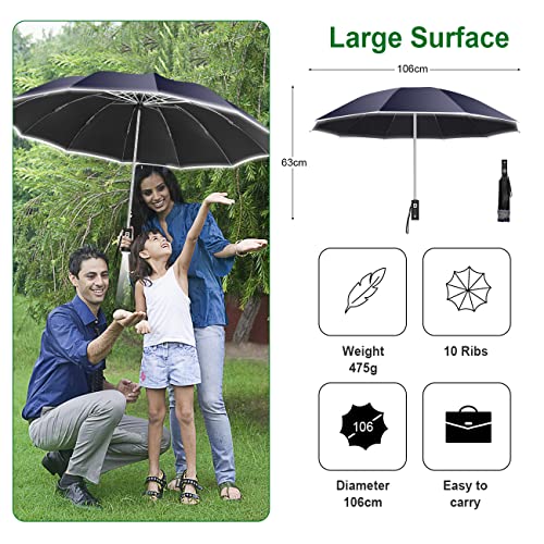 LAMA Windproof Umbrella Reverse Folding Umbrella Waterproof Inverted Travel Umbrella Automatic Open and Close Anti-UV with Night Reflective Strips (210T 105 x 60cm)