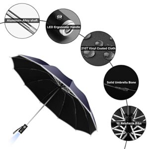 LAMA Windproof Umbrella Reverse Folding Umbrella Waterproof Inverted Travel Umbrella Automatic Open and Close Anti-UV with Night Reflective Strips (210T 105 x 60cm)