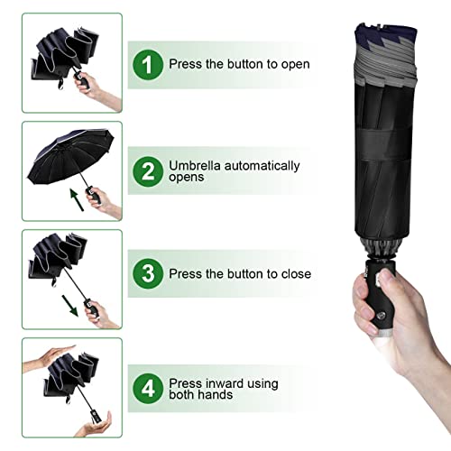 LAMA Windproof Umbrella Reverse Folding Umbrella Waterproof Inverted Travel Umbrella Automatic Open and Close Anti-UV with Night Reflective Strips (210T 105 x 60cm)