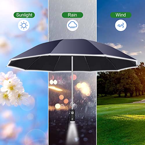 LAMA Windproof Umbrella Reverse Folding Umbrella Waterproof Inverted Travel Umbrella Automatic Open and Close Anti-UV with Night Reflective Strips (210T 105 x 60cm)