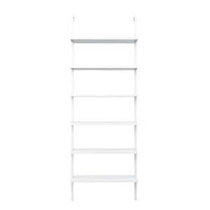 Nathan James Theo 6-Shelf Tall Modern Bookshelf, Wall Mount Ladder Shelf Bookcase with Wood and Industrial Metal Frame, Matte White