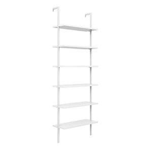 Nathan James Theo 6-Shelf Tall Modern Bookshelf, Wall Mount Ladder Shelf Bookcase with Wood and Industrial Metal Frame, Matte White