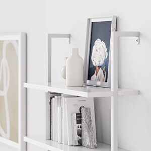 Nathan James Theo 6-Shelf Tall Modern Bookshelf, Wall Mount Ladder Shelf Bookcase with Wood and Industrial Metal Frame, Matte White