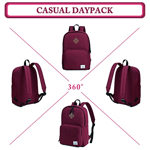 VASCHY School Backpack, Ultra Lightweight Backpack for Women Bookbag for Kids Teen Boys Girls Burgundy