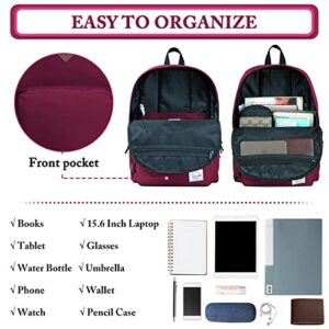 VASCHY School Backpack, Ultra Lightweight Backpack for Women Bookbag for Kids Teen Boys Girls Burgundy