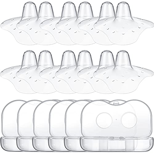 12 Pieces Nipple Shields 20 mm Contact Nipple Protector Breastfeeding Everters with Clear Carrying Case Silicone Nipple Extender Made Without BPA for Latch Difficulties or Flat or Inverted Nipples