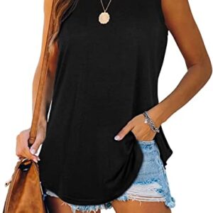 Dressmine Women's Tank Tops Loose Fit Crew Neck Sleeveless Summer Top Shirts Side Split Tunic Black XX-Large