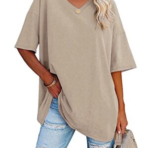 Ebifin Women's Oversized T Shirts Tees Half Sleeve V Neck Comfy Cozy Cotton Tunic Tops