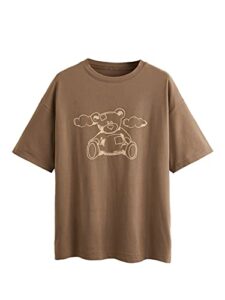 soly hux women's cartoon bear print short sleeve tee casual summer t shirt top mocha brown l