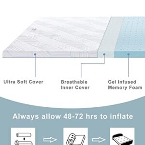 BedStory 2 Inch Premium Memory Foam Mattress Topper, Queen Size Gel Infused Bed Toppers, Soft Foam Pad with Removable Cover