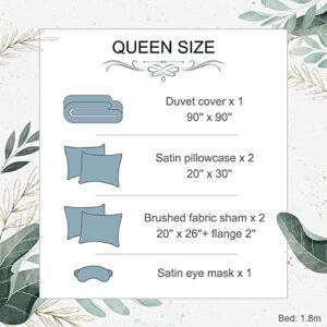 SEMECH Duvet Cover Queen Size Grey Microfiber Comforter Cover Set 5 Piece with Eye Mask and Zipper, 2 Brushed Pillow Shams and 2 Satin Pillowcases - 90x90 inches