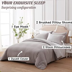 SEMECH Duvet Cover Queen Size Grey Microfiber Comforter Cover Set 5 Piece with Eye Mask and Zipper, 2 Brushed Pillow Shams and 2 Satin Pillowcases - 90x90 inches