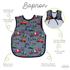 BapronBaby Construction Zone Bapron - No Neck Tie Safer Bib for Baby & Toddler - Soft Waterproof Stain Resistant - Machine Washable - Sz Baby/Toddler 6m-3T