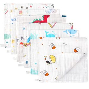 julbear 6 pack burp cloths for baby, toddler burp cloths large 20 ×10 inches organic cotton muslin burp cloths for boys & girls, newborn towel absorbent burping rag