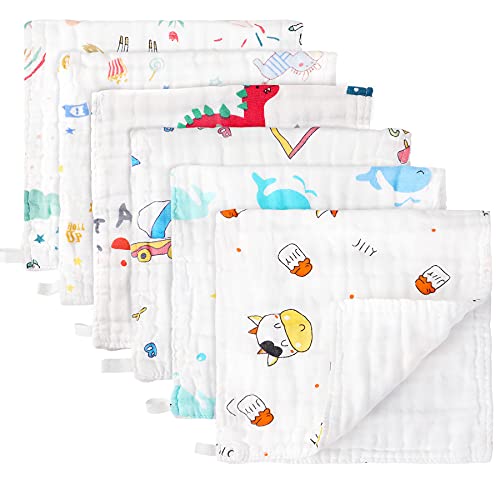 JULBEAR 6 Pack Burp Cloths for Baby, Toddler Burp Cloths Large 20 ×10 Inches Organic Cotton Muslin Burp Cloths for Boys & Girls, Newborn Towel Absorbent Burping Rag