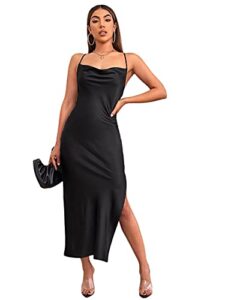 shein women's sleeveless criss cross backless side split strappy party maxi dress black small