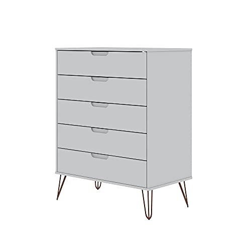 Manhattan Comfort Rockefeller Mid Century Modern 5-Drawer Tall Dresser, White