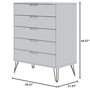 Manhattan Comfort Rockefeller Mid Century Modern 5-Drawer Tall Dresser, White