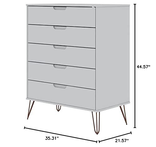 Manhattan Comfort Rockefeller Mid Century Modern 5-Drawer Tall Dresser, White